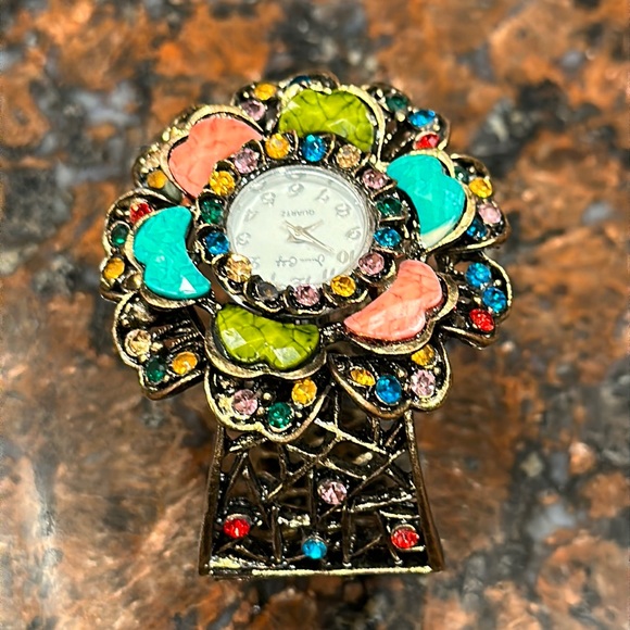 Jewelry | Jeweled Watch Semi Precious Faceted Turquoise Pink Green ...